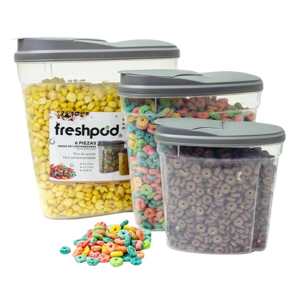 Set de 3 recipientes cuadrados para alimentos Freshpod con tapa y ...
